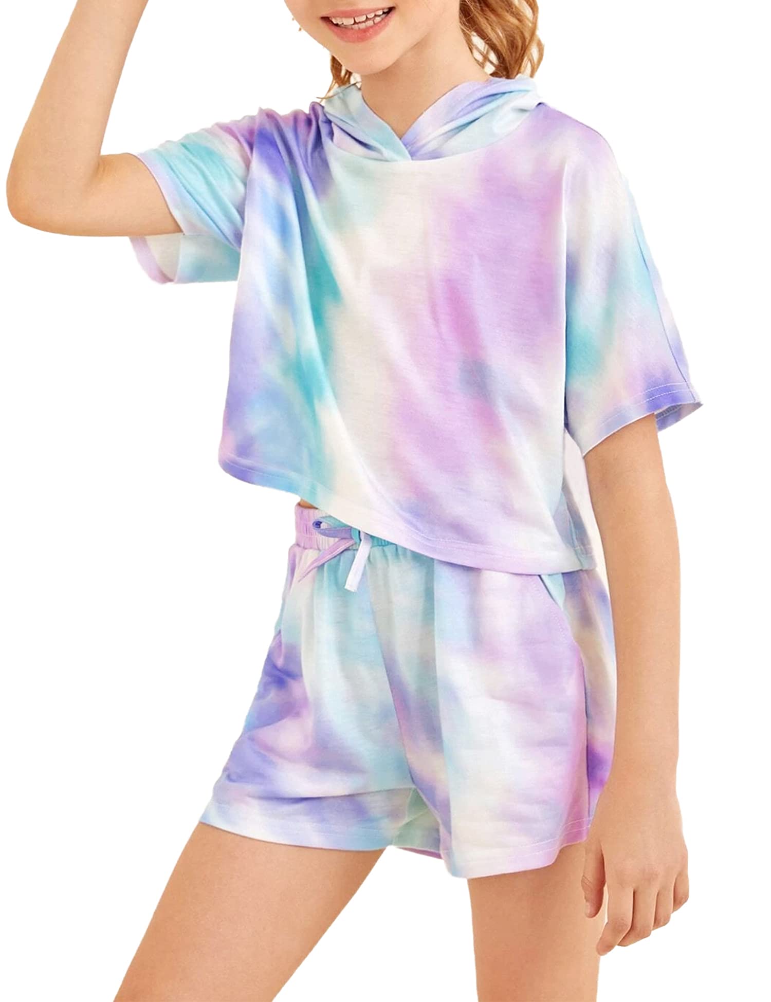Girls Tie Dye Clothes Outfits Tracksuits Jogger Set Sweatsuits Activewear Crop Tops Hoodies Shorts Sets Size 12