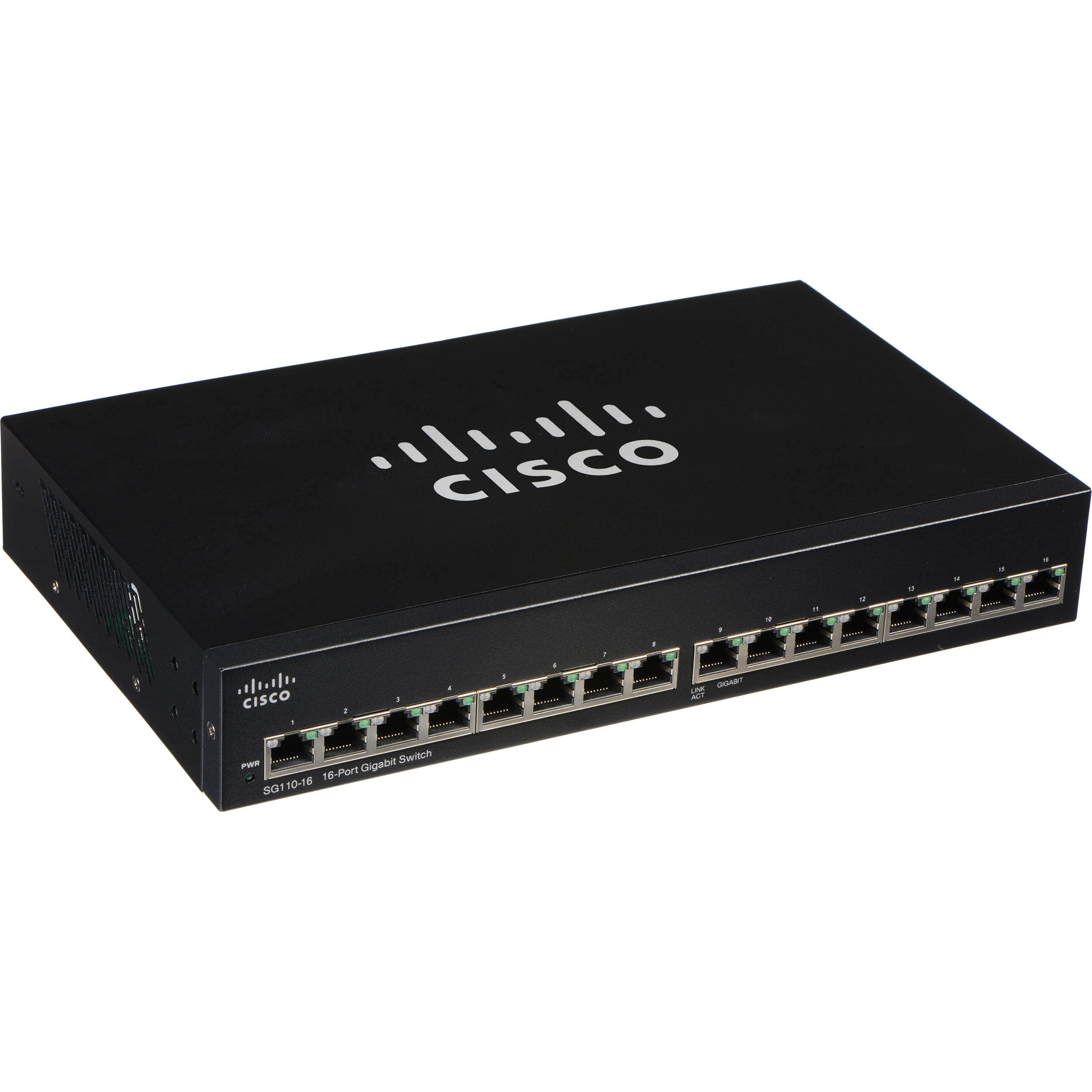Cisco SG110-16 110 Series 16-Port Unmanaged Network Switch (SG110-16-NA) + 2 x Cat6e Fluke Tested Ethernet Cables + Microfiber Cloth Bundle