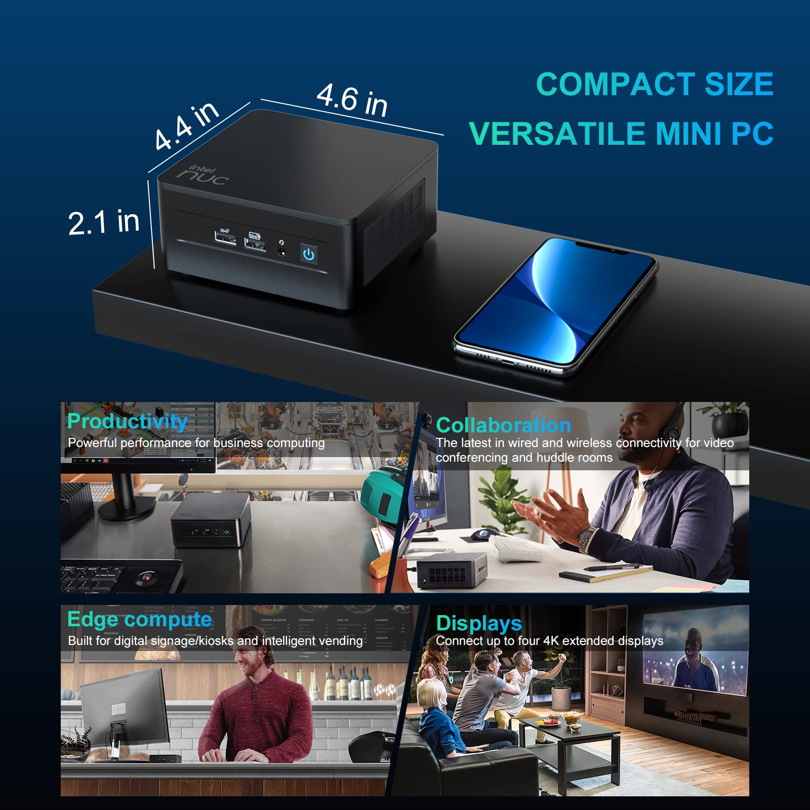 Intel NUC 13 Pro NUC13ANHi5 Arena Canyon Mini PC, Core i5-1340P, 8GB RAM, 256GB SSD, Mini Computer Win 11 Pro für Business Home Office, Unterstützung 8K/4K Quad Display/WiFi 6E/BT 5.3/Thunderbolt 4