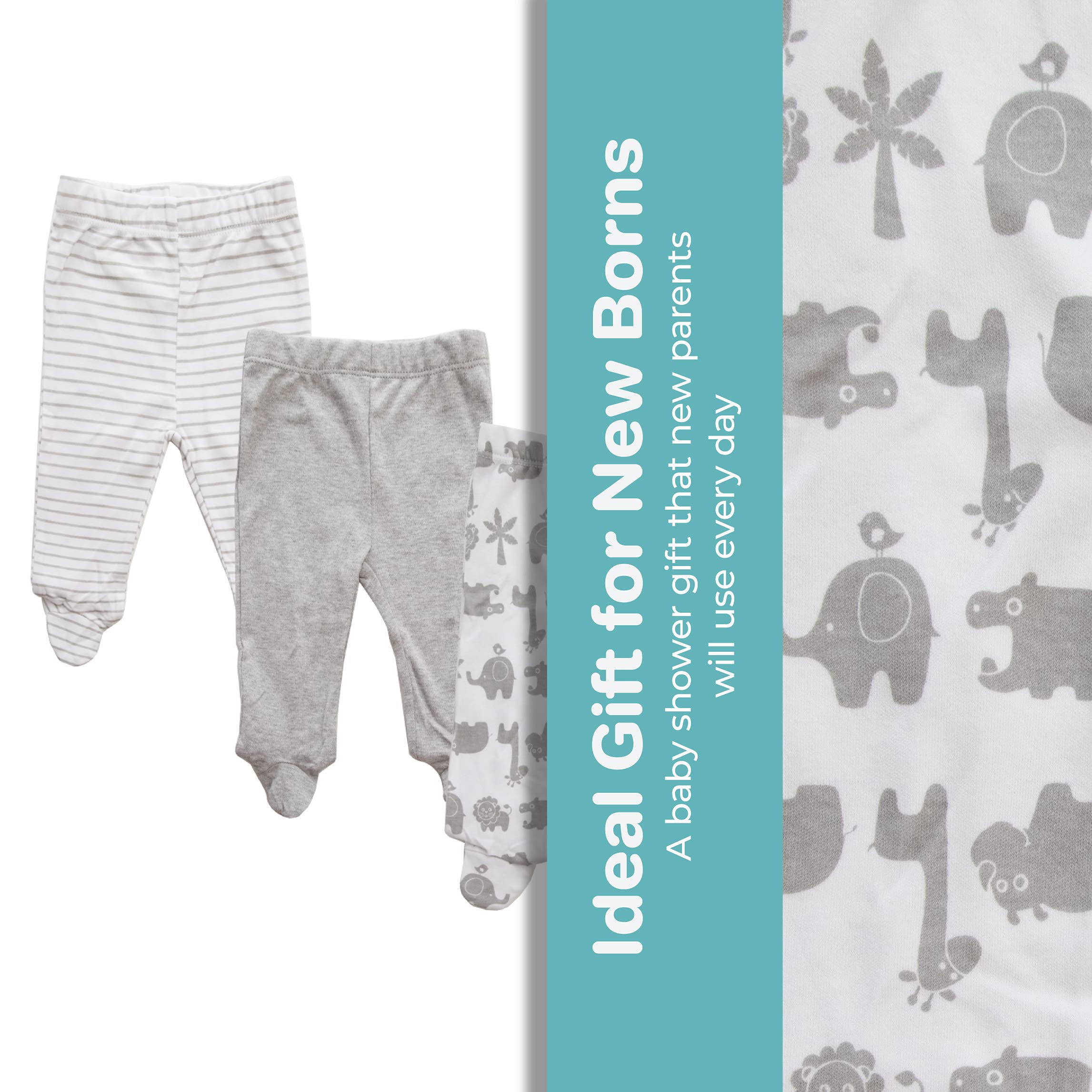 Spasilk Baby Boys' Cotton Pull on Footed Pants, Pack of 3, Gray Animals, 3 Months