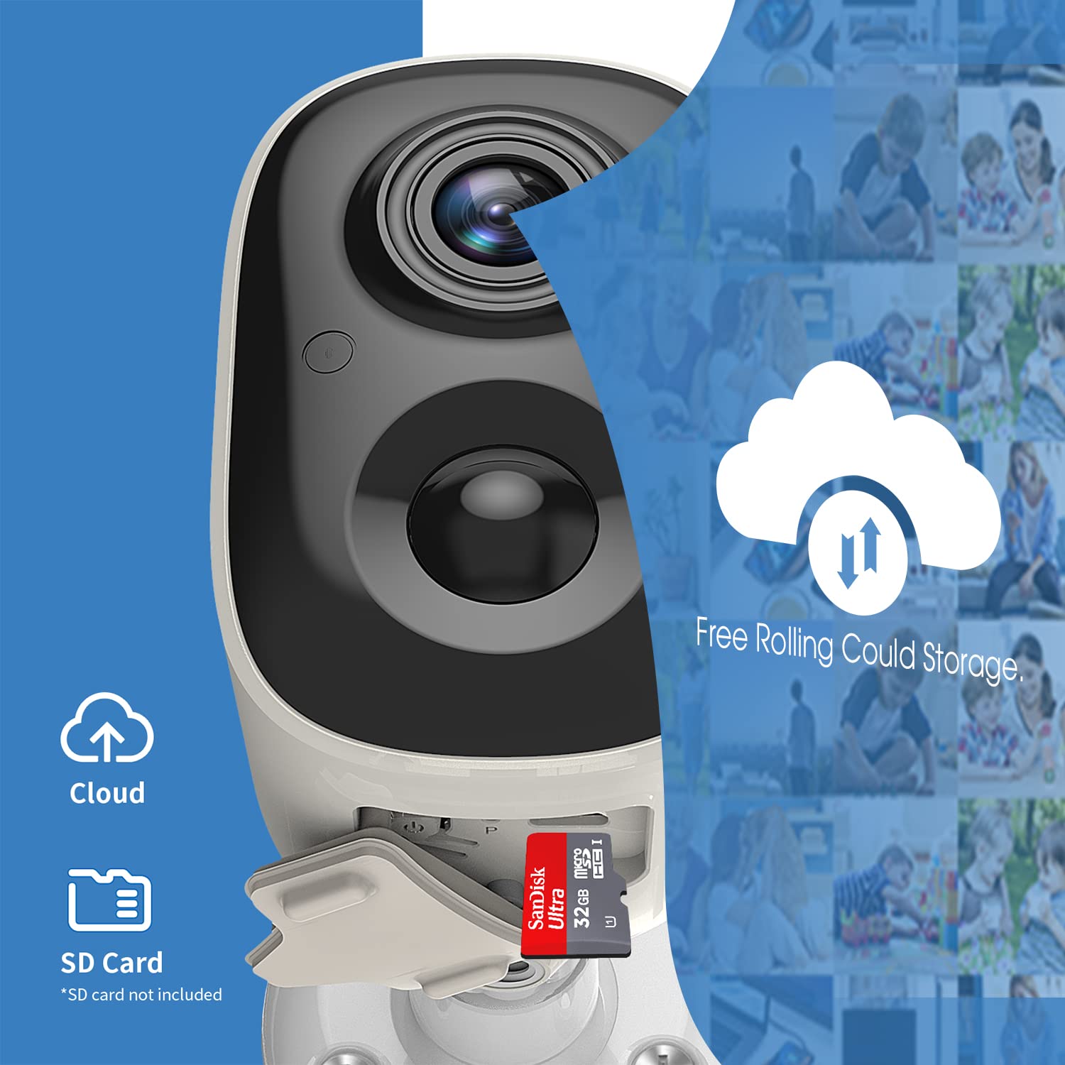 ROCK WiFi Camera Outdoor, 1080P Battery Powered AI Motion Detection, Bullet Surveillance Cameras for Home Security System with Siren Alarm, Night Vision, Waterproof Cloud/SD