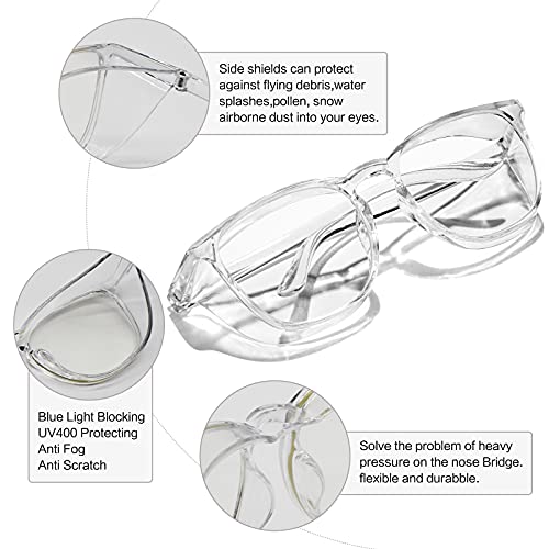 Safety Glasses Anti Fog Clear Safety Goggles Protective Eyewear Blue Light Blocking Scratch Resistant Anti Dust UV Protection Glasses with Side Shields For Men And Women(White)