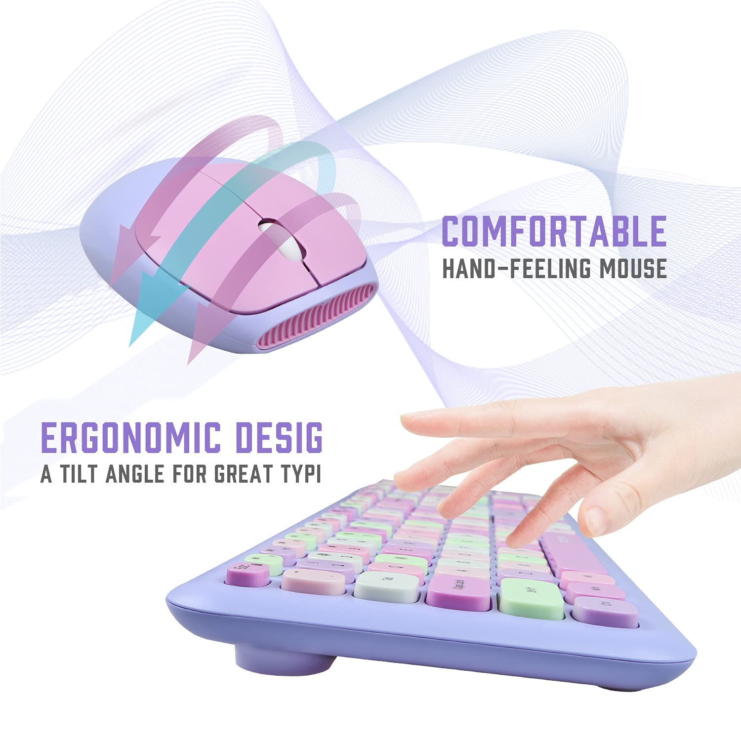 Dedeo Wireless Keyboard and Mouse Combo,USB Purple 110 Keys Compact Full Size Colorful Keyboard and Mouse Set, 2.4Ghz Noise-reducing Ultra-Quiet Keys, Ultra-Thin,for Windows, PC, Laptop, Desktop