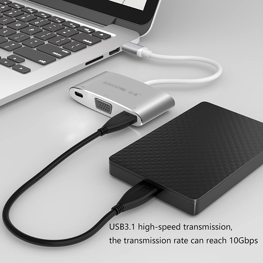 Port Expander USB C Hub Adapter USB C to VGA Adapter USB C Docking Station with 1080P@60Hz VGA, USB 3.0 Ports, PD 65W USB Splitter