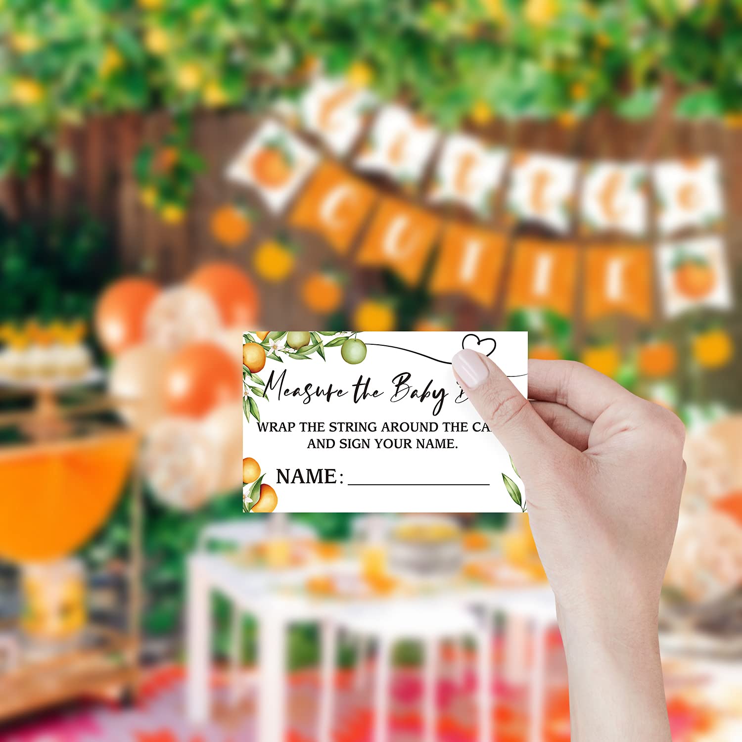 Muruseni Measure Mommy's Belly, Baby Shower Game Pack, 50 Guessing Cards, Foldable Signs, Double-Sided, 7x5 Inches, Printed on 300GSM Coated Paper, Easy to Carry and Write