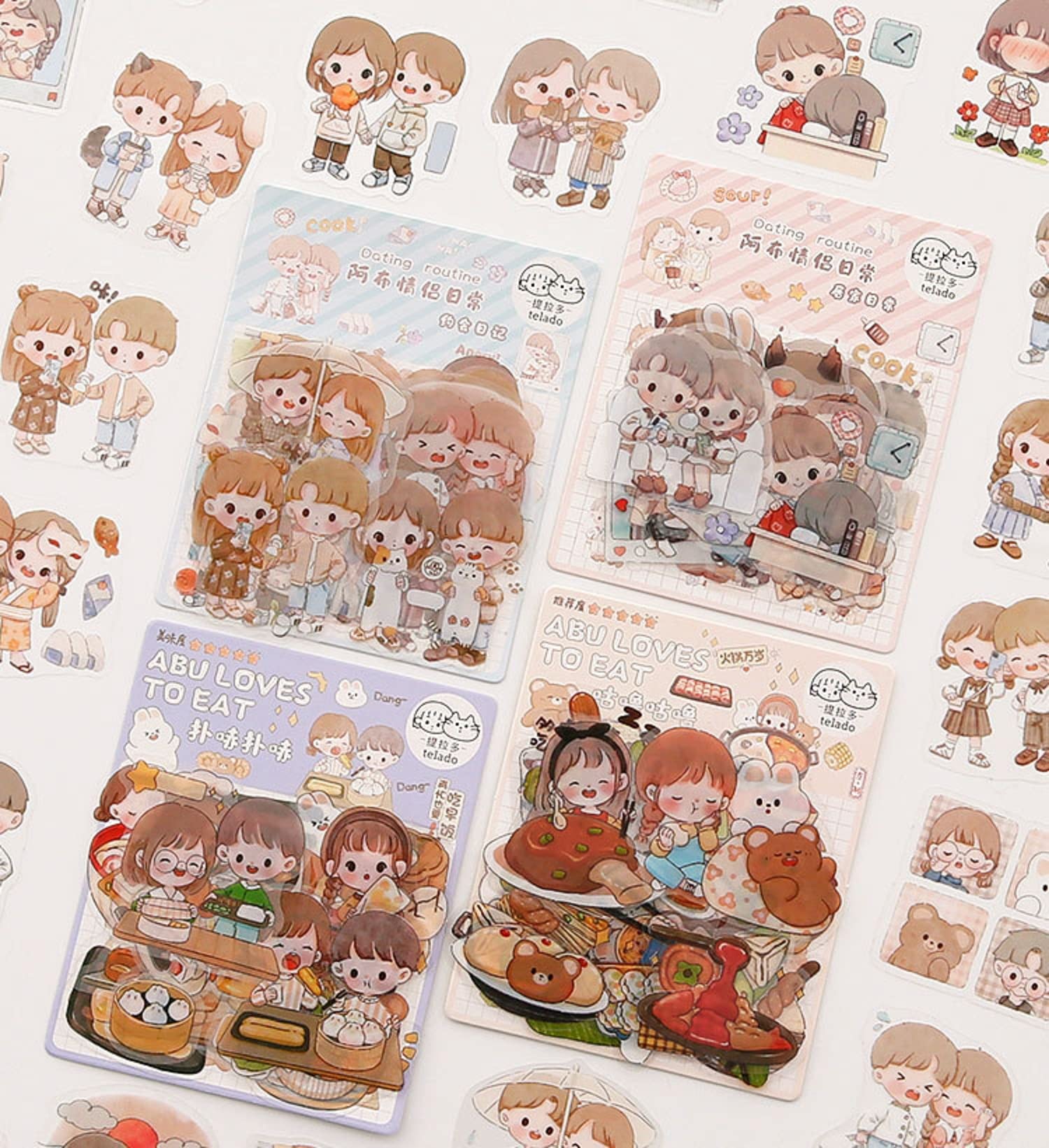 ToneGrip 100 PCS 4 Set Cute Stickers Cartoon PET Kawaii of Small Size Decals for Decoration DIY Laptop Water Bottles Diary Hand Account Scrapbook Daily Calendar Albums for Kids Teens Adults