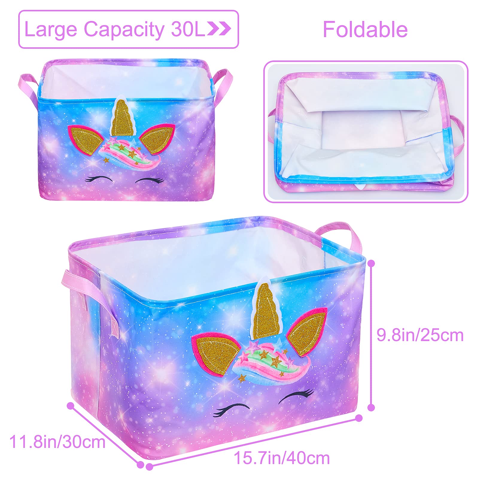 FIOBEE Unicorn Storage Bin Rectangular Laundry Hamper Canvas Storage Basket Waterproof Organizer Bin with Handles for Nursery Clothes Kid's Toys Storage