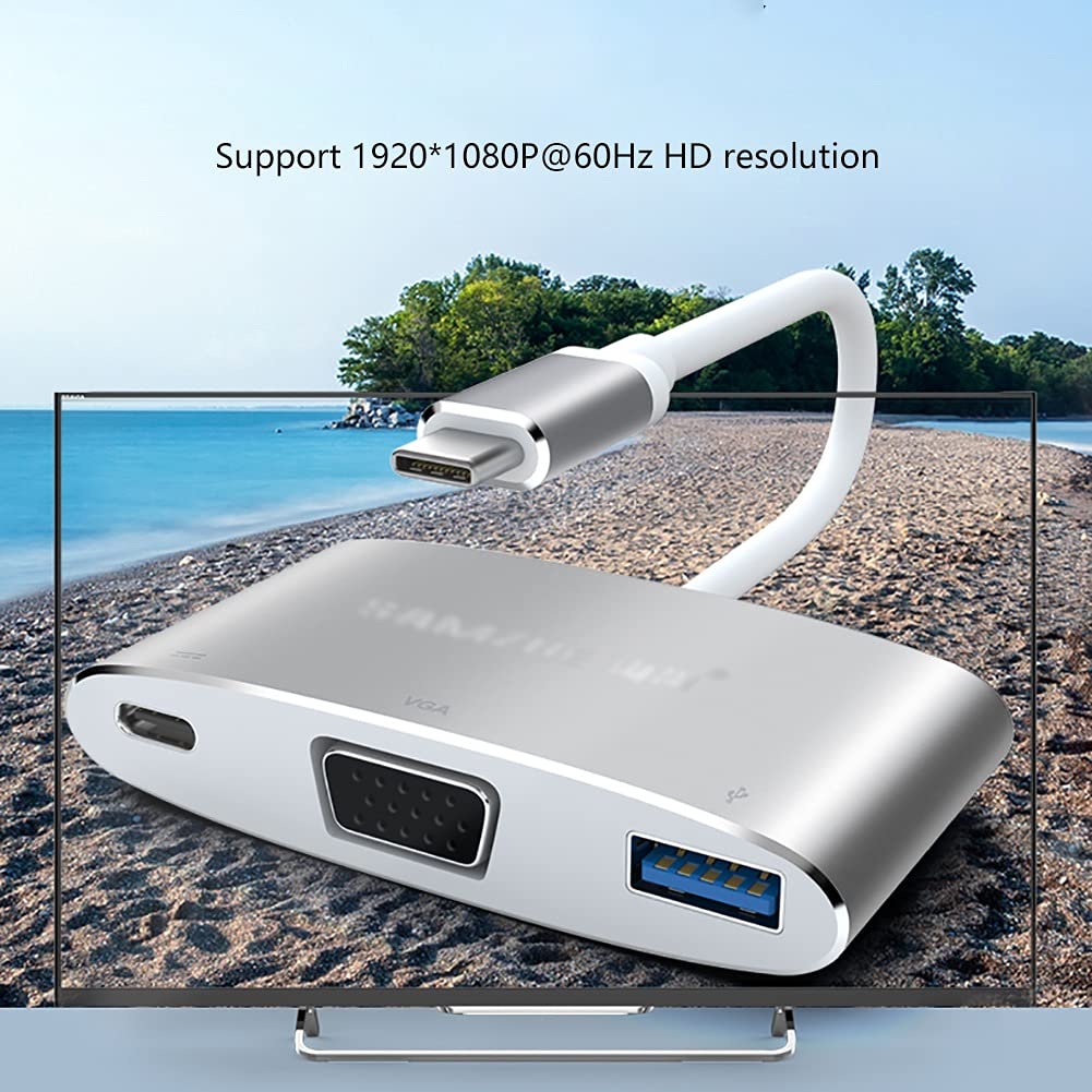 Port Expander USB C Hub Adapter USB C to VGA Adapter USB C Docking Station with 1080P@60Hz VGA, USB 3.0 Ports, PD 65W USB Splitter