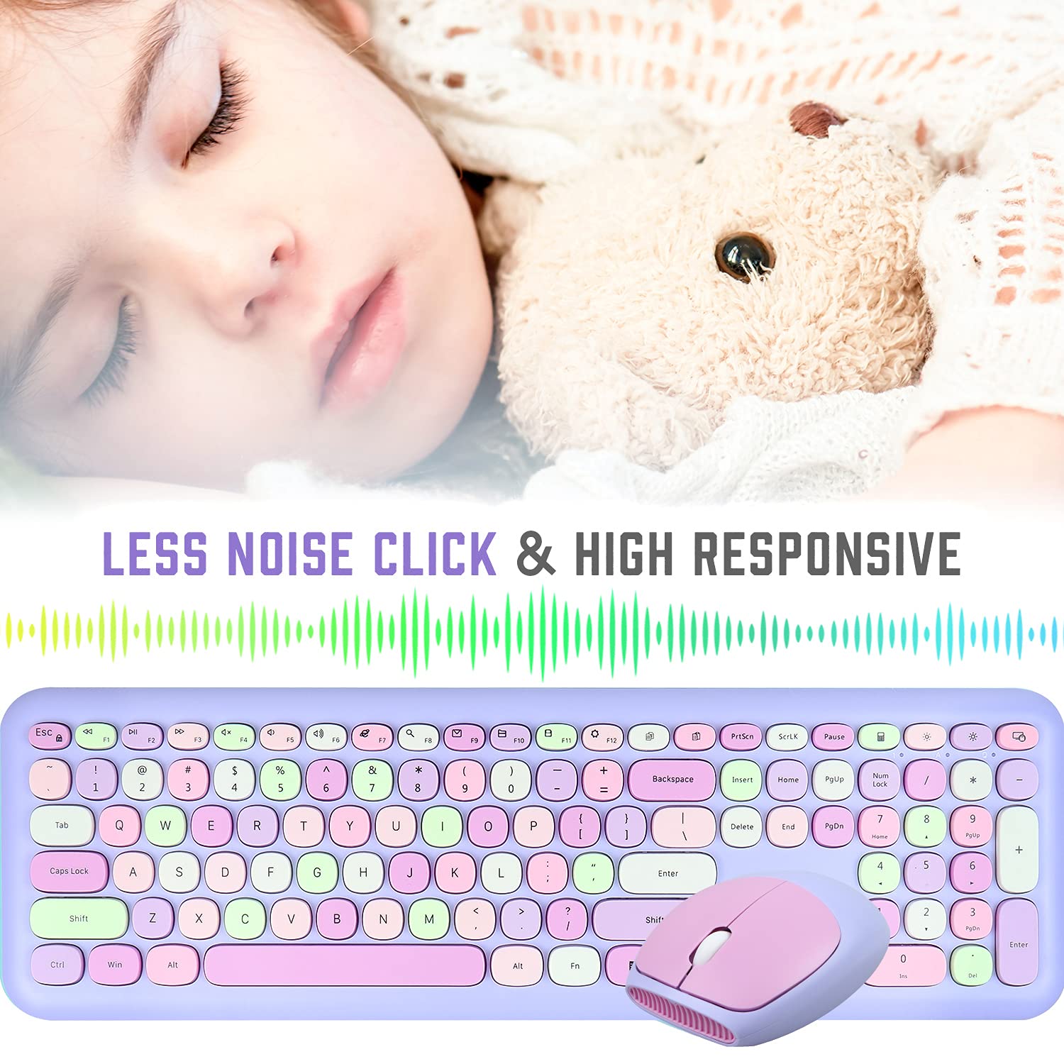 Dedeo Wireless Keyboard and Mouse Combo,USB Purple 110 Keys Compact Full Size Colorful Keyboard and Mouse Set, 2.4Ghz Noise-reducing Ultra-Quiet Keys, Ultra-Thin,for Windows, PC, Laptop, Desktop