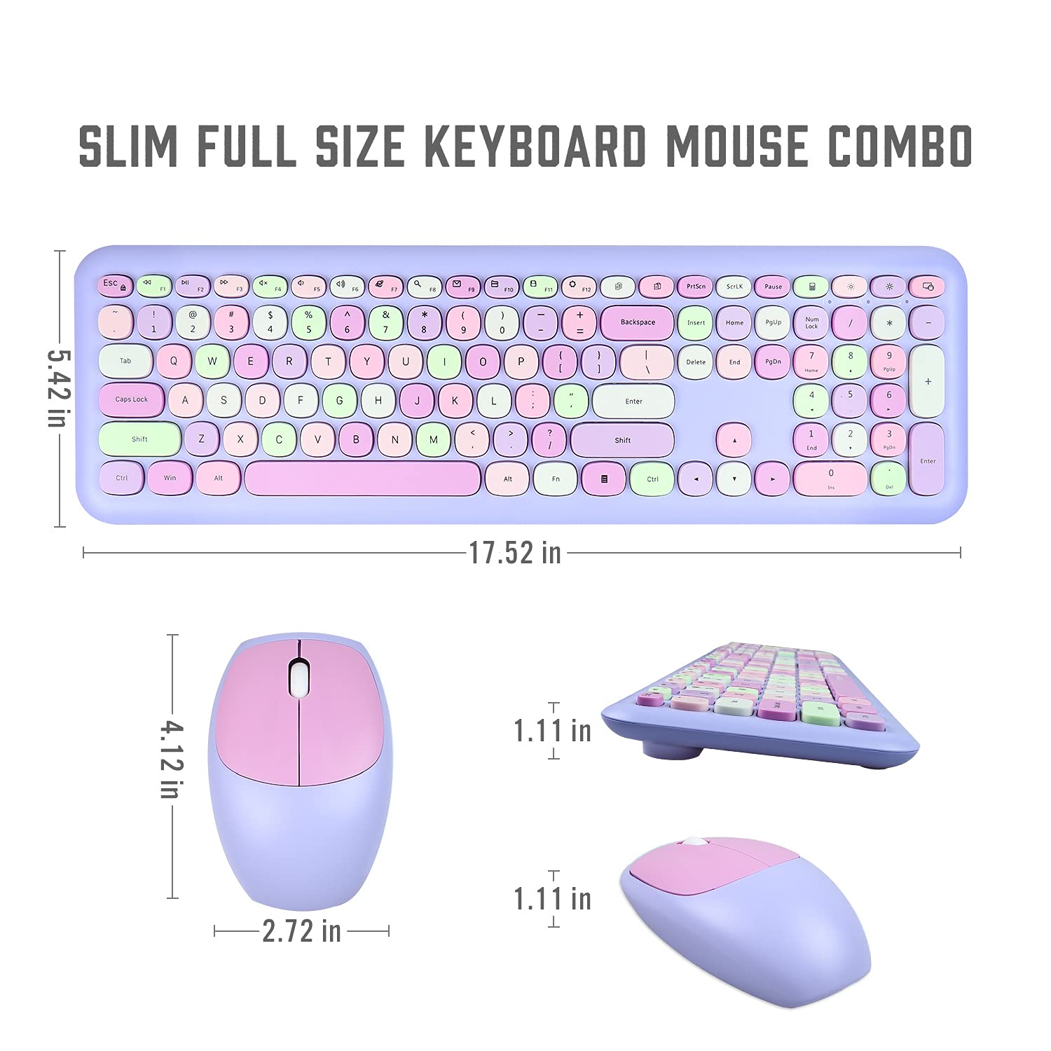 Dedeo Wireless Keyboard and Mouse Combo,USB Purple 110 Keys Compact Full Size Colorful Keyboard and Mouse Set, 2.4Ghz Noise-reducing Ultra-Quiet Keys, Ultra-Thin,for Windows, PC, Laptop, Desktop