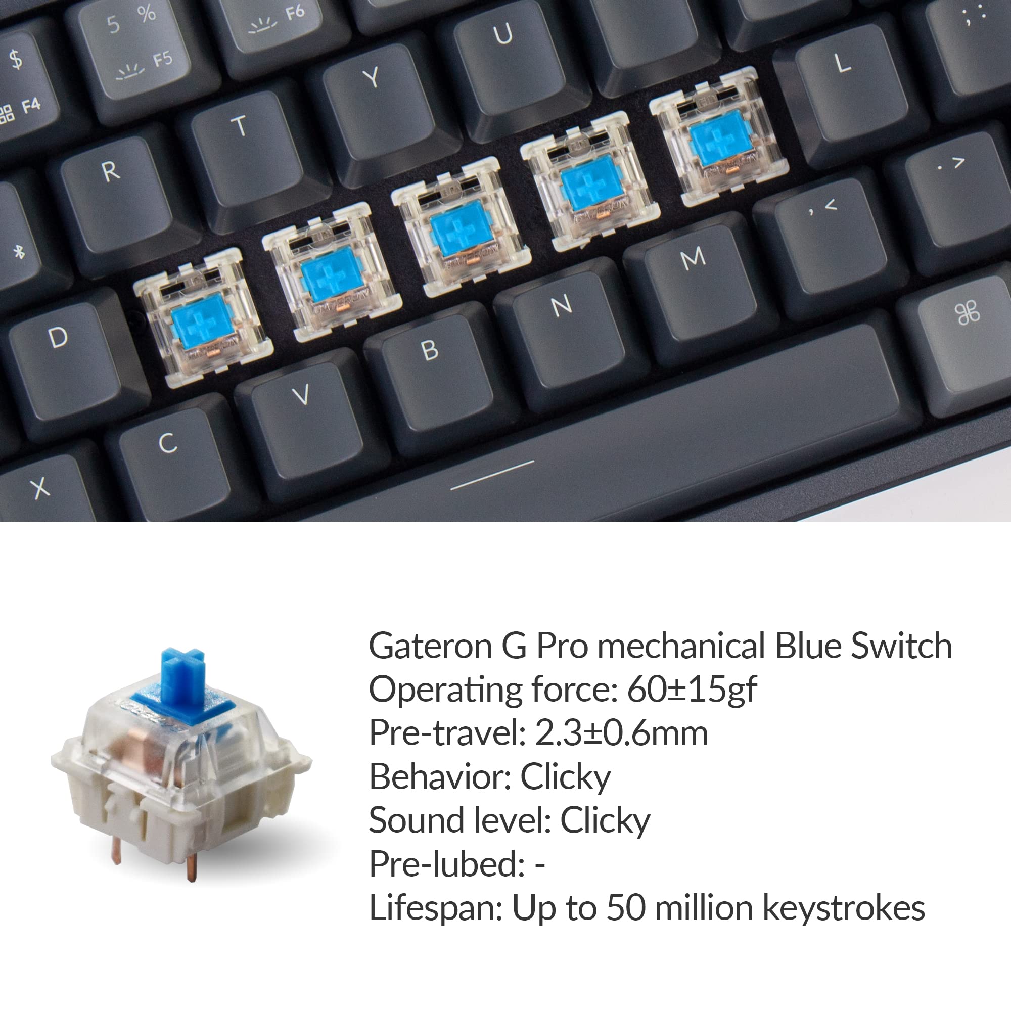 Keychron K14 70% Layout 72 Keys Bluetooth Wireless/USB Wired Mechanical Keyboard for Mac with Gateron G Pro Blue Switch/Multitasking/RGB Backlight/Aluminum Frame Computer Keyboard for Windows Laptop