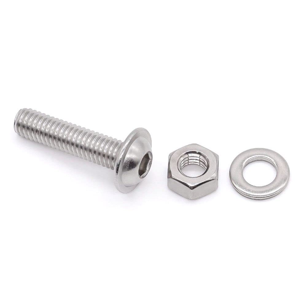 Glvaner (30 Sets) M5-0.8 x 20mm Flanged Washer Button Head Socket Cap Screws & Hex Nuts & Flat Washers, 18/8 Stainless Steel 304, Fully Threaded, Machine Coarse Thread, No Coating, Plain Finish