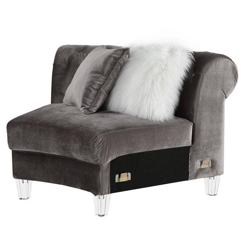 Acme Furniture Velvet Upholstered Sectional Sofa with 7 Pillows, Gray