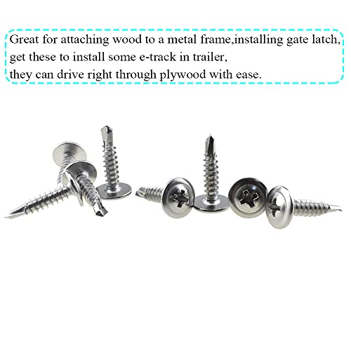 Hao Pro #8 x 3/4" Flat Head Phillips Self Tapping Drilling Bolts Screws with Drill Point Keep Flush Go in Cut Thread Clean Secure Well Sturdy Easy Drive Not Rust Dull 410 Stainless Steel 60PCS