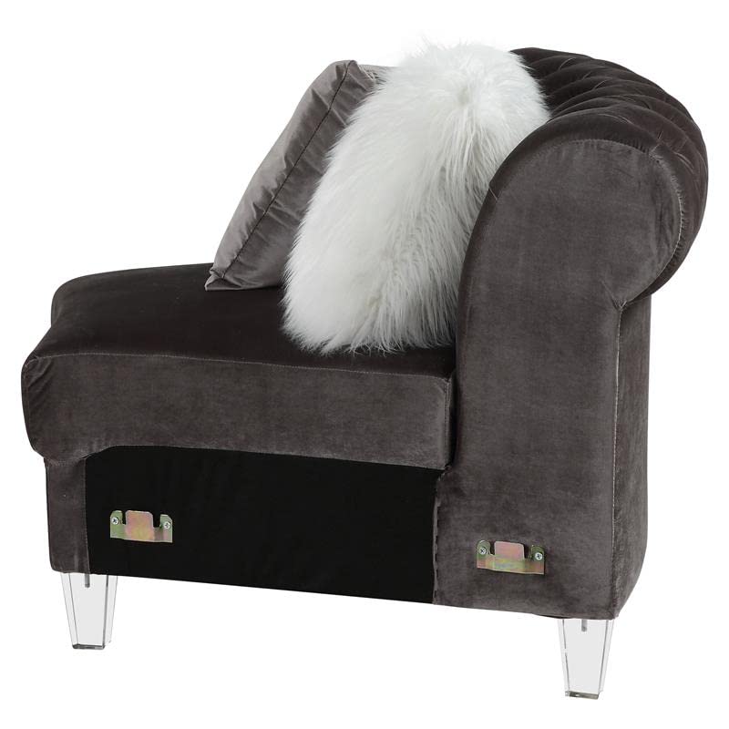 Acme Furniture Velvet Upholstered Sectional Sofa with 7 Pillows, Gray