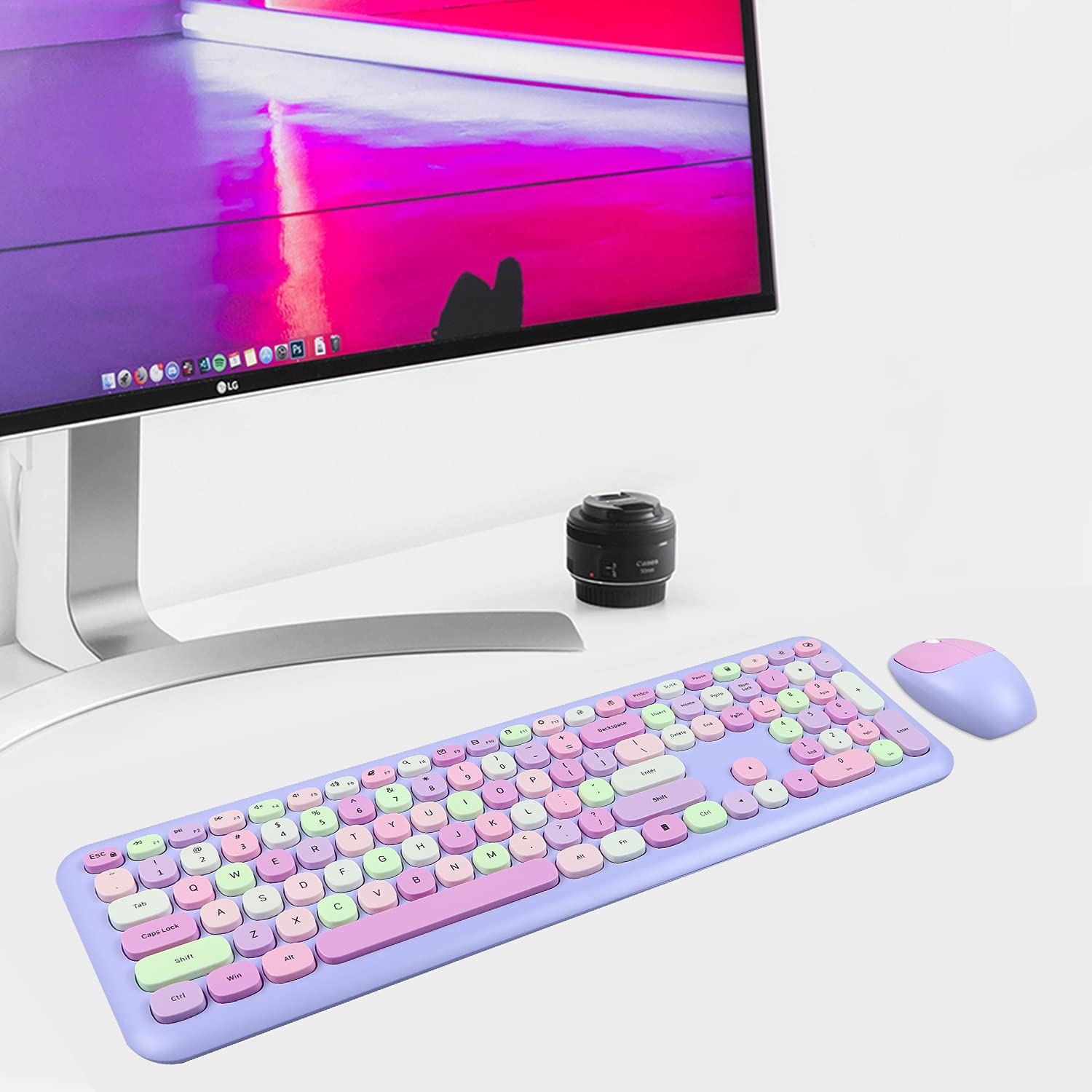 Dedeo Wireless Keyboard and Mouse Combo,USB Purple 110 Keys Compact Full Size Colorful Keyboard and Mouse Set, 2.4Ghz Noise-reducing Ultra-Quiet Keys, Ultra-Thin,for Windows, PC, Laptop, Desktop