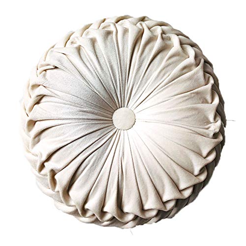 Elero Round Pillow Pumpkin Velvet Throw Pillow Floor Pillow Cushion for Home Sofa Bed Car Decor Ivory