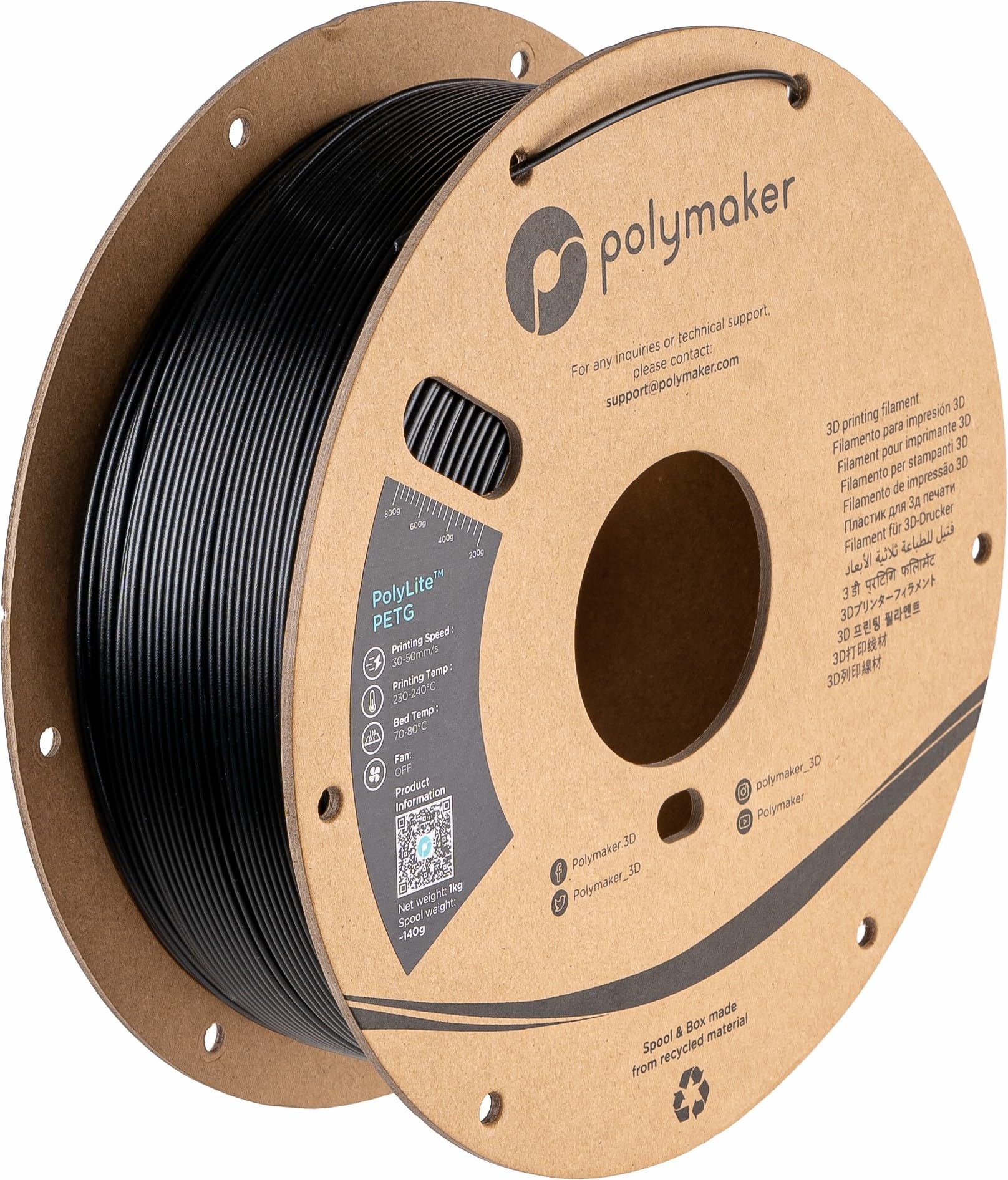 Polymaker PETG Filament 1.75mm, 1kg Strong PETG 3D Printer Filament Black - PolyLite PETG Black 3D Printing Filament 1.75mm, Dimensional Accuracy +/- 0.03mm, Print with Most 3D Printers
