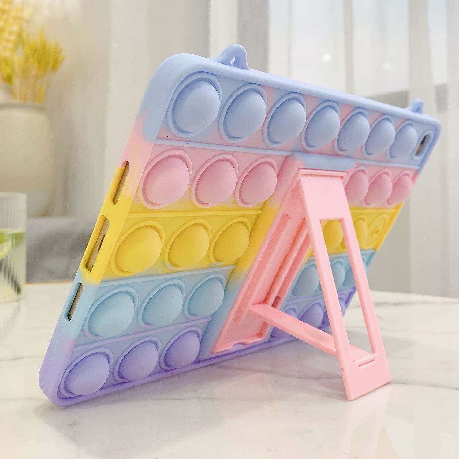 iZi Way Pop It iPad Case Mini 2 / Mini 3 / Mini 1 Kids Girl, Fidget Toys Poppet Push Bubble Cute Silicone Tablet Case, Stand, Strap for iPad Mini 1st / 2nd /3rd Gen (7.9", 2012/2013/2014) - Rainbow