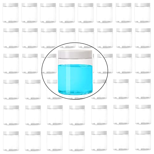 KEILEOHO 46 PCS 8 OZ Slime Containers With Lids, Food Grade Clear Plastic Slime Storage Containers, BPA Free, Wide-Mouth Plastic Jars With Lids for Slime Kit, Food Storage, Beauty Products