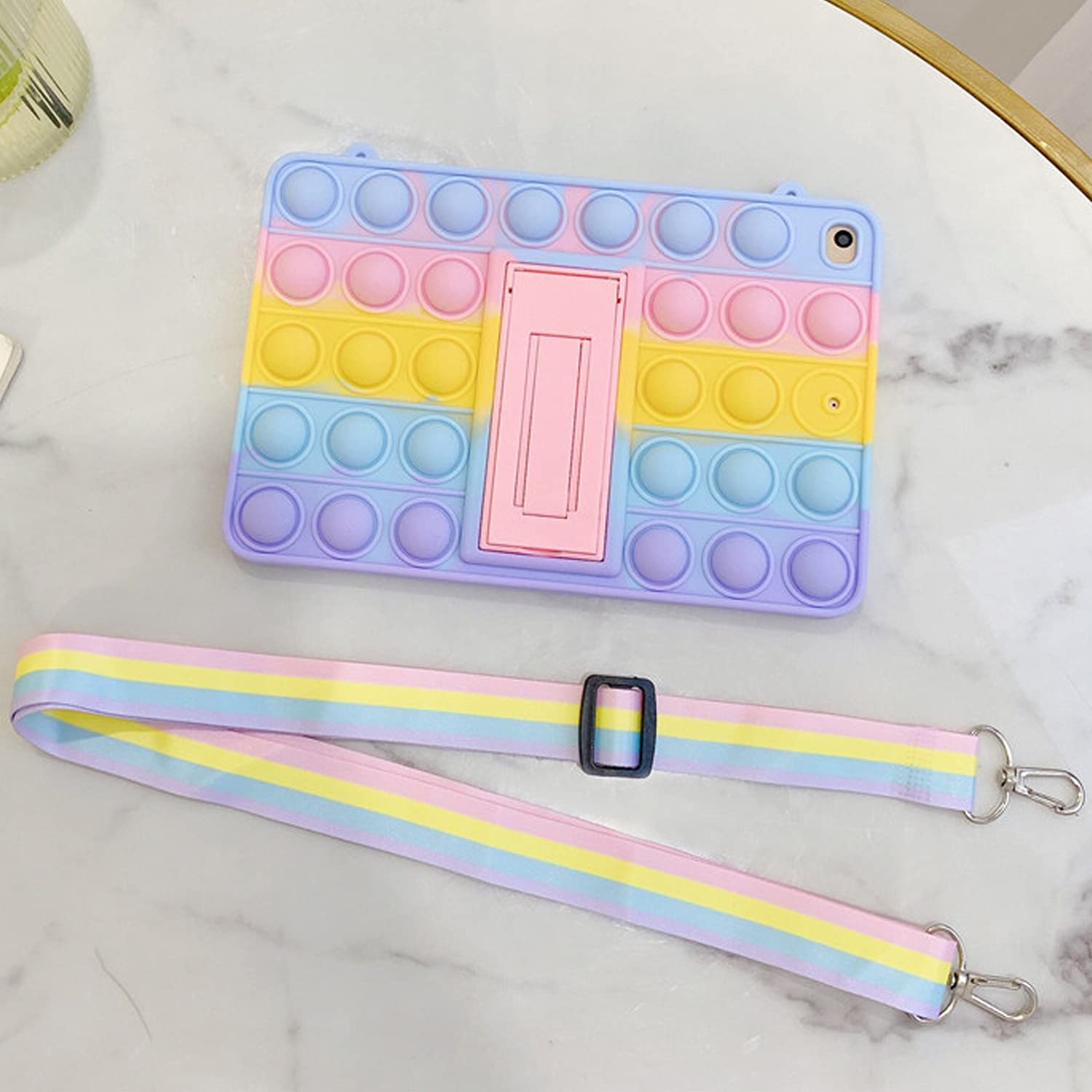 iZi Way Pop It iPad Case Mini 2 / Mini 3 / Mini 1 Kids Girl, Fidget Toys Poppet Push Bubble Cute Silicone Tablet Case, Stand, Strap for iPad Mini 1st / 2nd /3rd Gen (7.9", 2012/2013/2014) - Rainbow