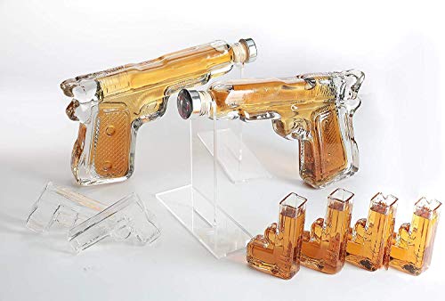 Pistol Whiskey Gun Decanter & Pistol Shot Glasses Set - Comes with A large Carrying Case - Drinking Party Accessories, Pistol Gun Liquor Decanter Bottle Great Gift!