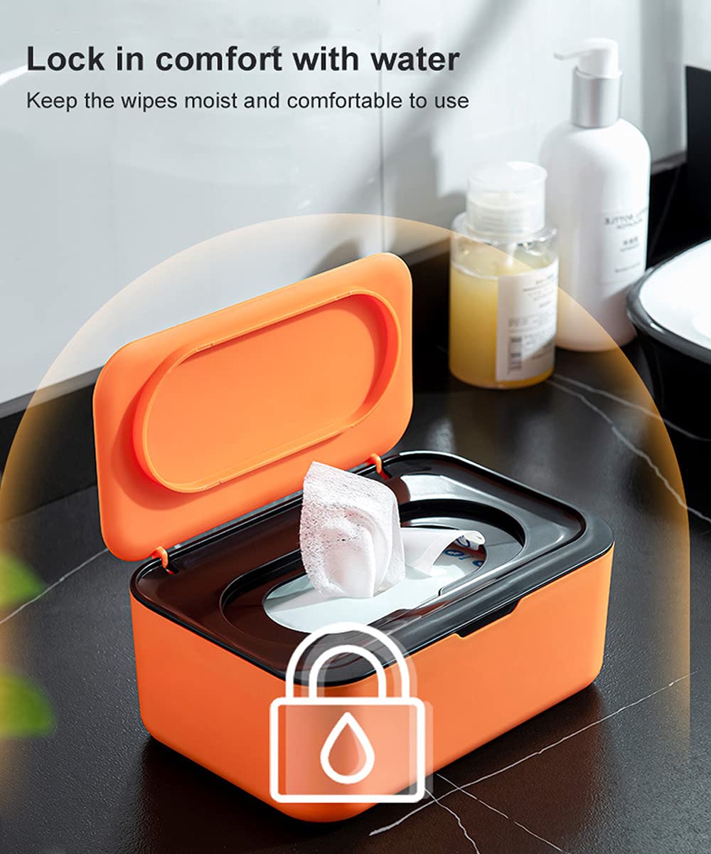 KOOMTOOM Wipes Dispenser, Baby Wipe Holders Tissue Box Refillable Wipe Container with Sealing Design, Keeps Diaper Wipes Fresh, Non-Slip for Car, Home,Office (Orange)