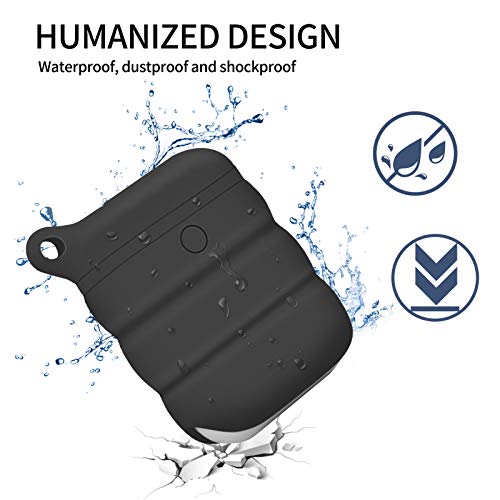 WWW Protective Case Designed for Apple AirPods 2 & 1 , 5 in 1 Accessories Set Silicone Cover for AirPods 2 and 1 Charging Case with AirPods Covers/Anti-Lost Lanyards/Keychain/Carrying Box Black