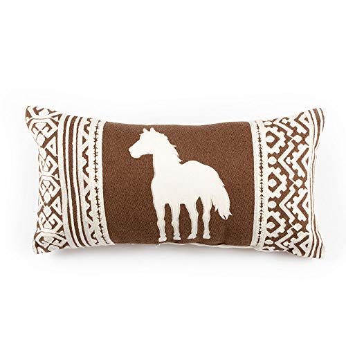 Standing Horse White and Brown Rectangle Embroidered Pillow