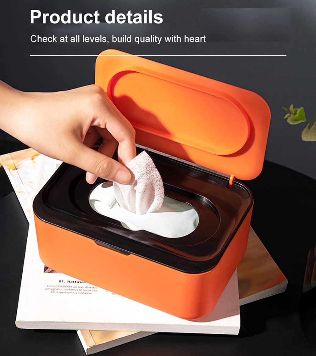 KOOMTOOM Wipes Dispenser, Baby Wipe Holders Tissue Box Refillable Wipe Container with Sealing Design, Keeps Diaper Wipes Fresh, Non-Slip for Car, Home,Office (Orange)