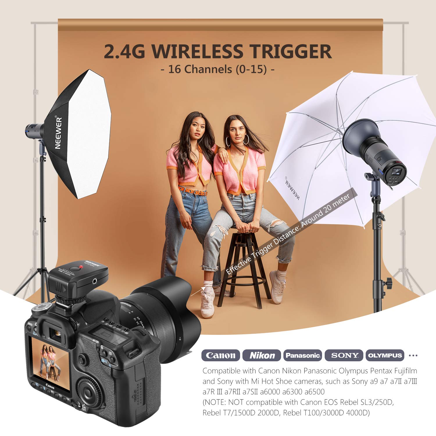 Neewer ML300 300W Outdoor Studio Flash Strobe Li-ion Battery-Powered Monolight with 2.4GHz Wireless Trigger, 1000 Full Power Flashes, 0.4-2.5s Recycle Time, Bowens Mount, 2-Pack Li-on Battery