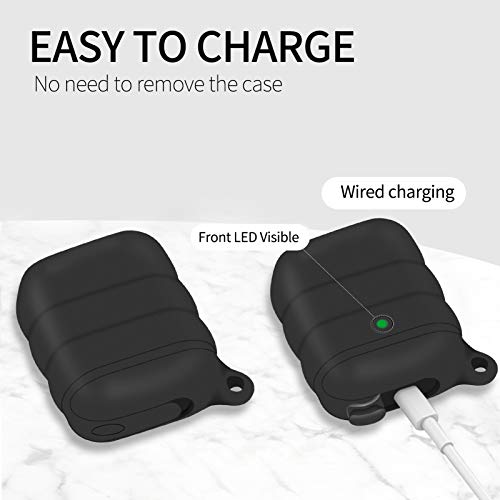 WWW Protective Case Designed for Apple AirPods 2 & 1 , 5 in 1 Accessories Set Silicone Cover for AirPods 2 and 1 Charging Case with AirPods Covers/Anti-Lost Lanyards/Keychain/Carrying Box Black