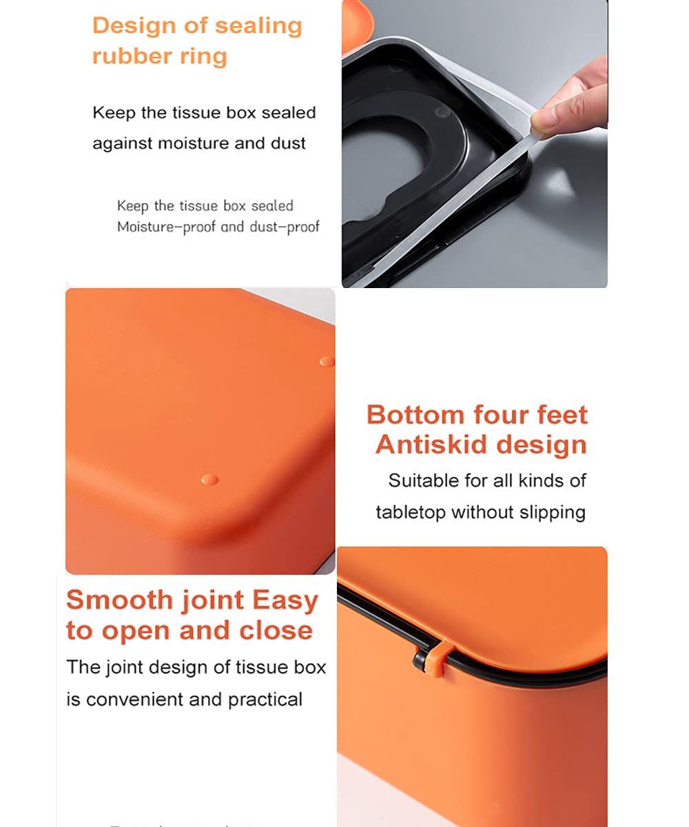 KOOMTOOM Wipes Dispenser, Baby Wipe Holders Tissue Box Refillable Wipe Container with Sealing Design, Keeps Diaper Wipes Fresh, Non-Slip for Car, Home,Office (Orange)