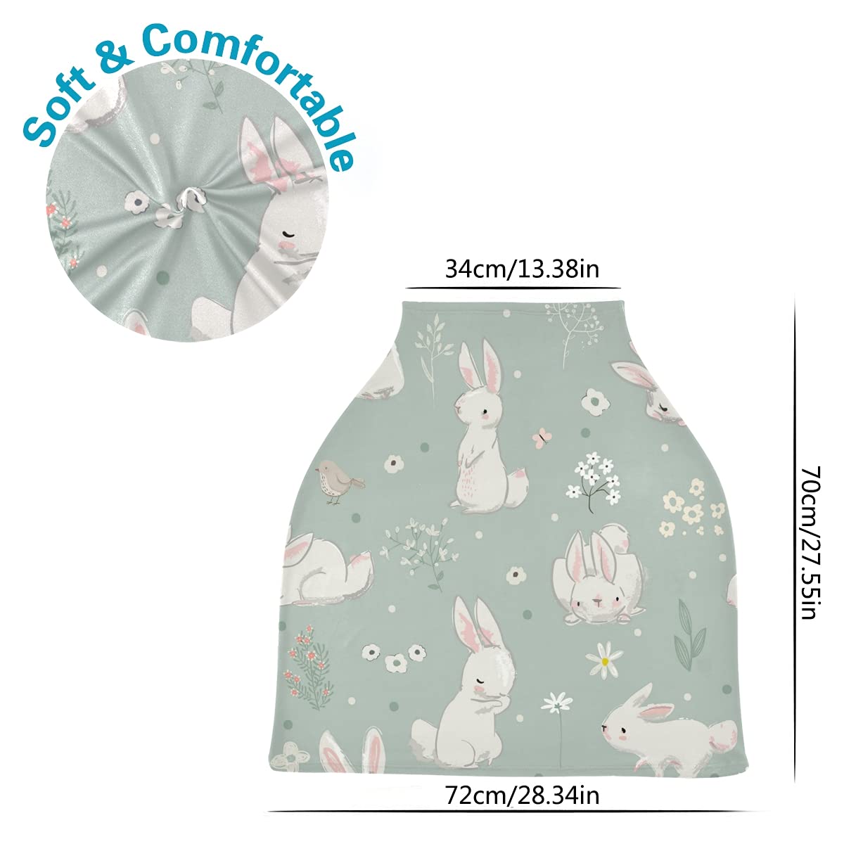 Cute Rabbit Bunny Flower Nursing Cover Breastfeeding Scarf, Stretchy Infant Carseat Canopy Multi-use Stroller Cover Car Seat Cover for Baby Girl Boy