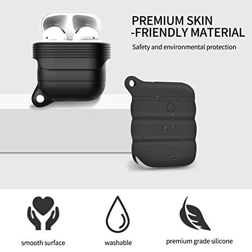 WWW Protective Case Designed for Apple AirPods 2 & 1 , 5 in 1 Accessories Set Silicone Cover for AirPods 2 and 1 Charging Case with AirPods Covers/Anti-Lost Lanyards/Keychain/Carrying Box Black