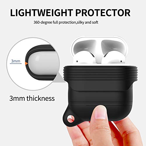 WWW Protective Case Designed for Apple AirPods 2 & 1 , 5 in 1 Accessories Set Silicone Cover for AirPods 2 and 1 Charging Case with AirPods Covers/Anti-Lost Lanyards/Keychain/Carrying Box Black