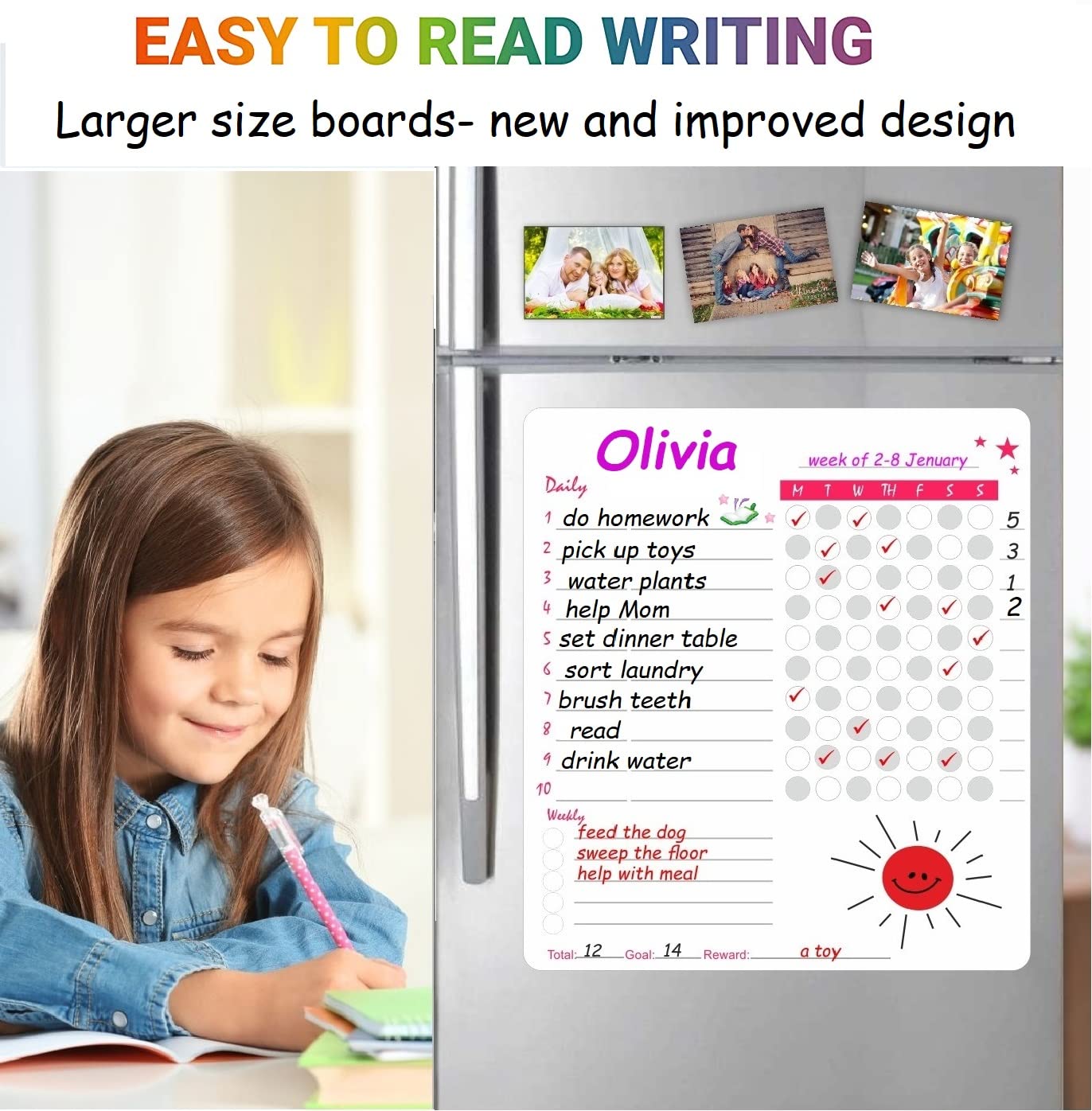 2 Pcs Chore Chart for Kids Multiple Kids with 5 Magnetic Markers & Star Eraser- Behavior Reward Chart - Fridge Weekly Schedule White Board - Teens Adults Family - Home School Responsibility Planner