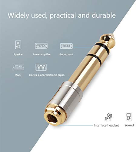 PASOW 1/4'' Male to 1/8'' Female Stereo Headphone Adapter 6.35mm to 3.5mm Audio Adapter Pure Copper for Headphone, Amplifier, Guitar, 2 Pack