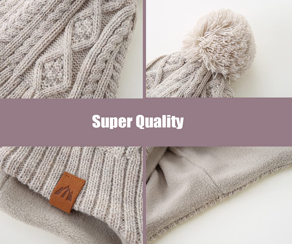 LMLALML Boys Winter Hat Earflap Knitted Beanie for Kids Warm Fleece Lined Thicken Hat for Baby Beige
