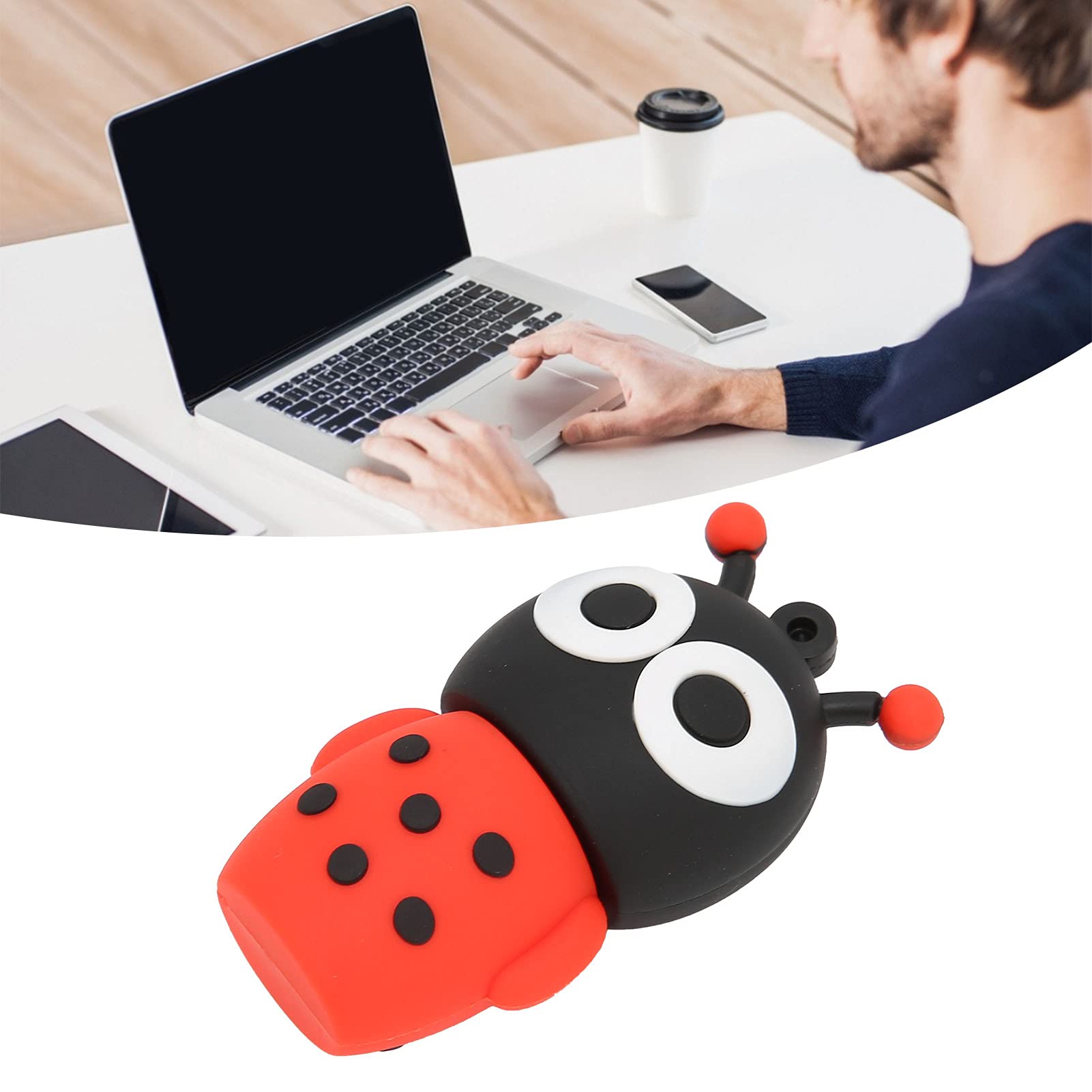 Cartoon Flash Disk Cartoon Ladybug Compatible Optional Stock USB Flash Drives Memory Thumb Stick Pendrive U Disk, for Data Storage Transmission Sharing(64GB)