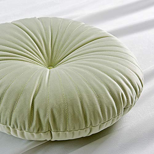 Roslynwood Shelly Round Solid Light Green Velvet Chair Cushion Couch Pumpkin Throw Pillow Home Decorative Seashell Floor Pillow, 16x16 inch