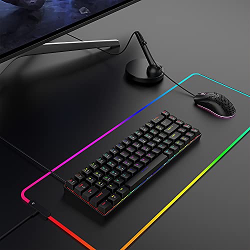 LexonElec 60% Mechanical Gaming Keyboard and Mouse Combo with Mouse Bungee Mouse Pad,Mini 68 Keys Wired Type C 18 Backlit Effects,Lightweight RGB 6400DPI Honeycomb Mice(Black/Blue Switch)