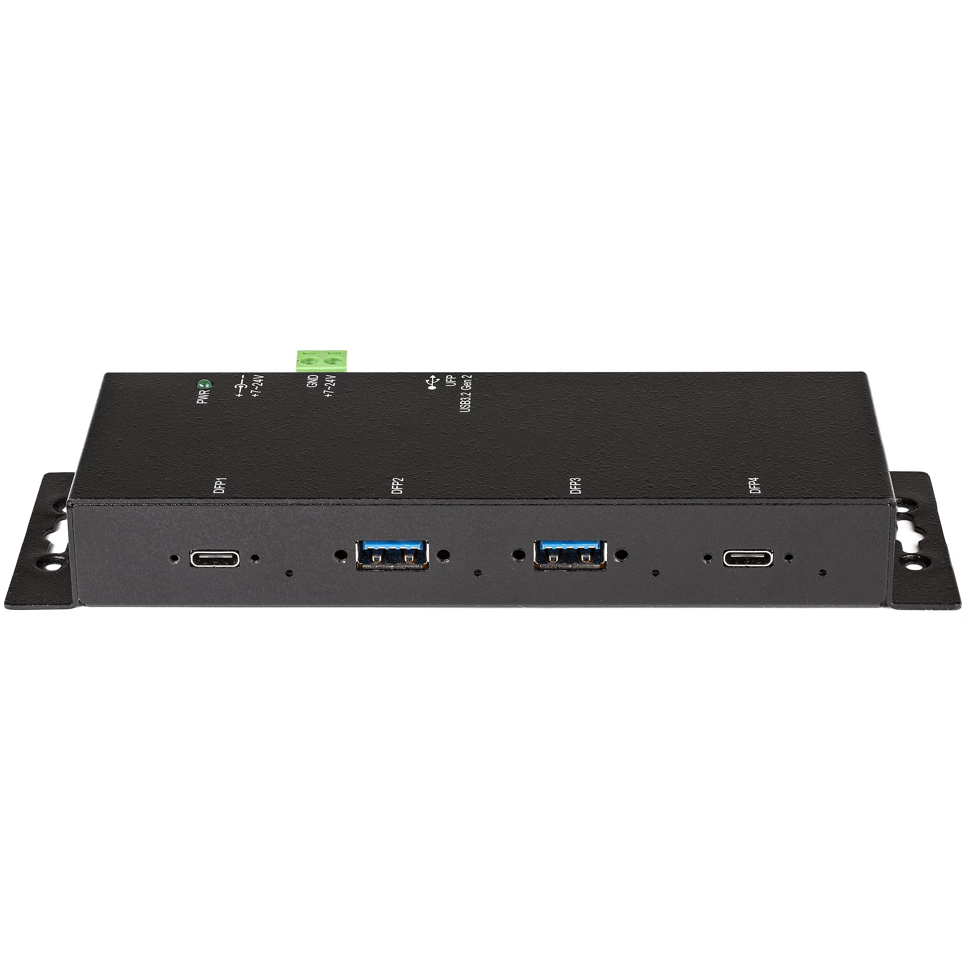 StarTech.com 4 Port USB C Hub 10Gbps - Metal Industrial USB-C Hub - 2X USB-C & 2X USB-A - ESD Surge Protection - USB-C or USB-A Host - Self-Powered Mountable USB 3.2 Gen 2 Type-C Hub, TAA