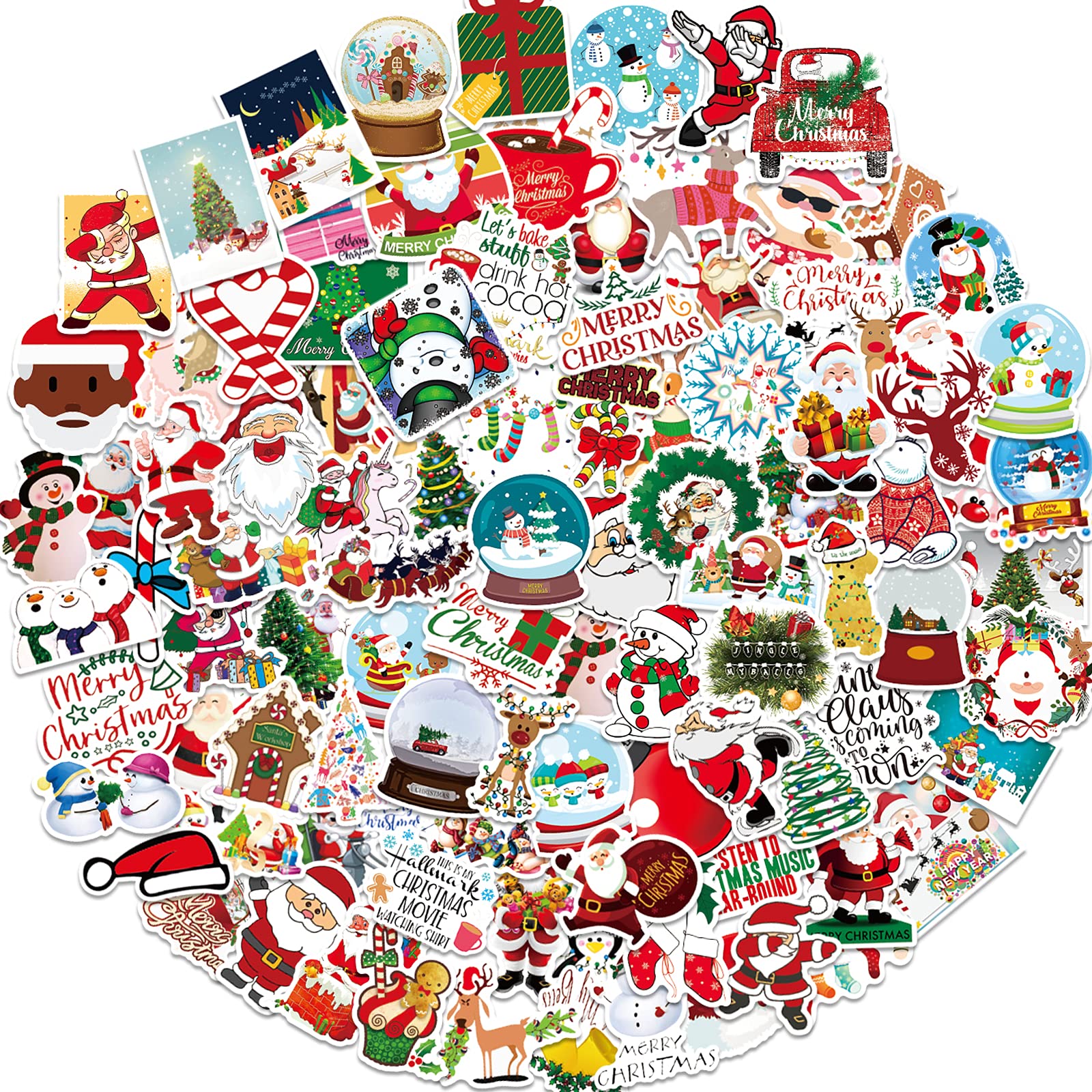 Guer Christmas Stickers 103PCS Santa Snowflake Merry Christmas Decorations for Teens Cute Decals for Scrapbooking Envelope Snowboard Water Bottle Laptop Gloves