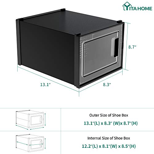 YITAHOME Shoe Storage Box, Set of 6 Shoe Storage Organizers Stackable Shoe Storage Box Rack Clear Drawer-Black
