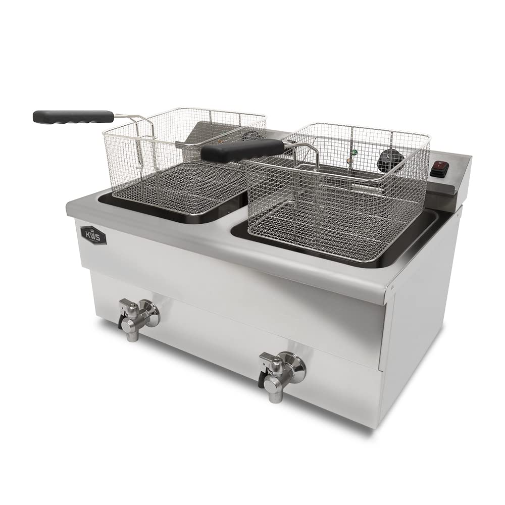 KWS DY-16 Commercial Electric 3500W Deep Fryer 15L Stainless Steel with Faucet Drain Valve System for Commercial and Home User