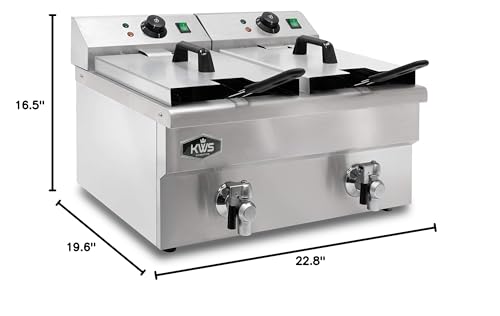 KWS DY-16 Commercial Electric 3500W Deep Fryer 15L Stainless Steel with Faucet Drain Valve System for Commercial and Home User