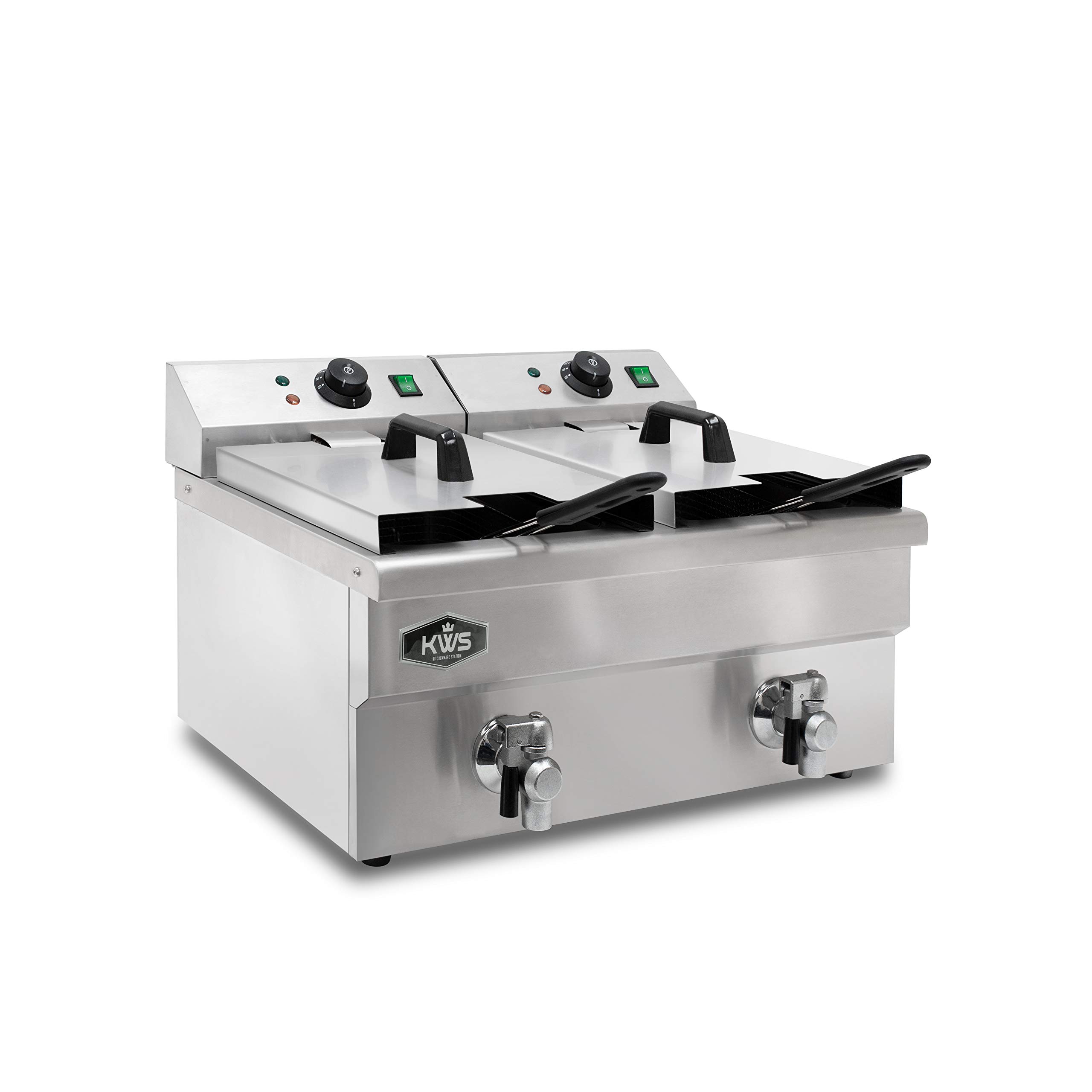 KWS DY-16 Commercial Electric 3500W Deep Fryer 15L Stainless Steel with Faucet Drain Valve System for Commercial and Home User