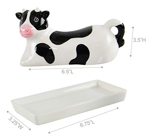 HOME-X Black and White Cow Butter Dish, Butter Dish with Cover, Farmhouse Dish for Stick of Butter Stick, Dish with Lid, 6 ¾”L x 3 ¼” W x 3 ½”H, Black/White