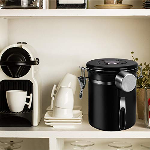 Coffee Container Airtight Coffee Canister, Coffee Stainless Steel Container for the Kitchen, Coffee Ground -One Way Co2 Valve Airtight Coffee Canister (Black,1.5L)…